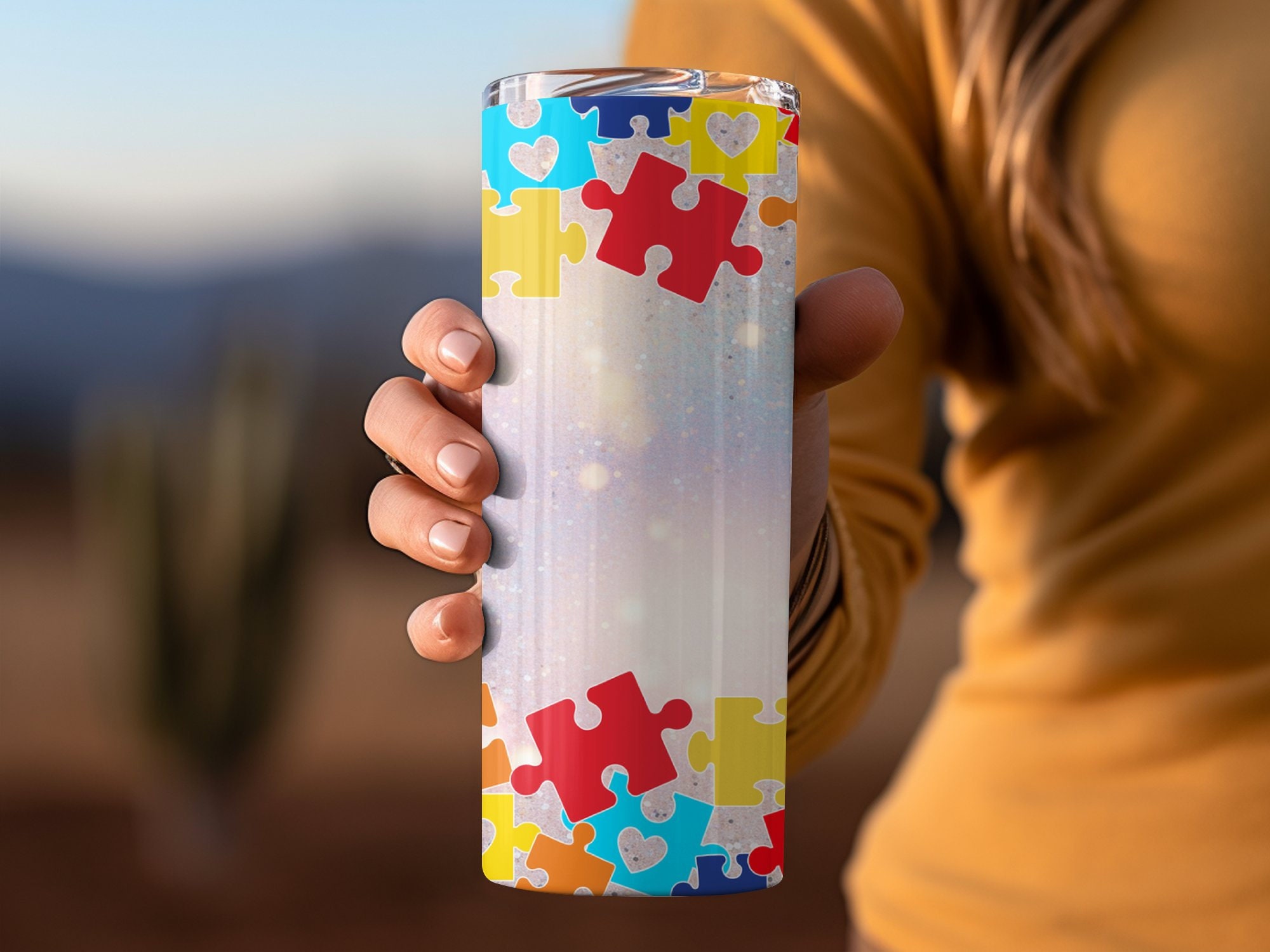 Custom Autism Awareness Puzzle Pieces 20 Oz Skinny Tumbler Wrap ...