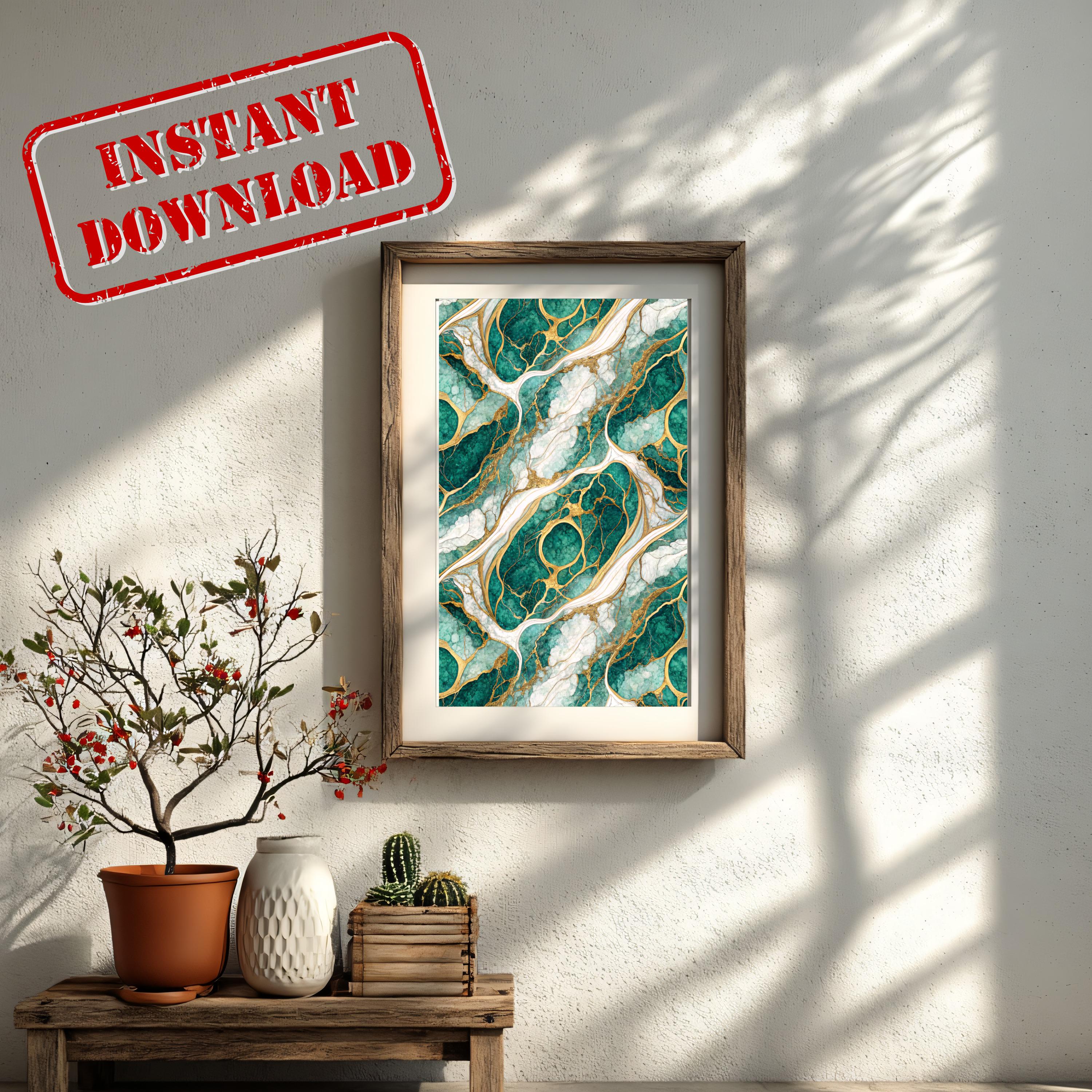 Emerald Green Marble Digital Paper, Gold Veins Seamless Pattern, Teal ...