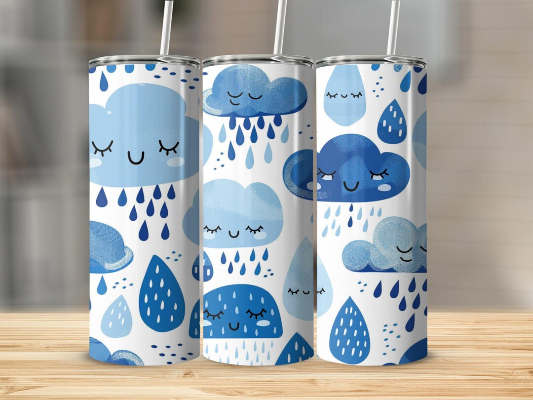 Blue Rain Clouds Tumbler Wrap, 20oz Skinny Tumbler Wrap, Digital ...
