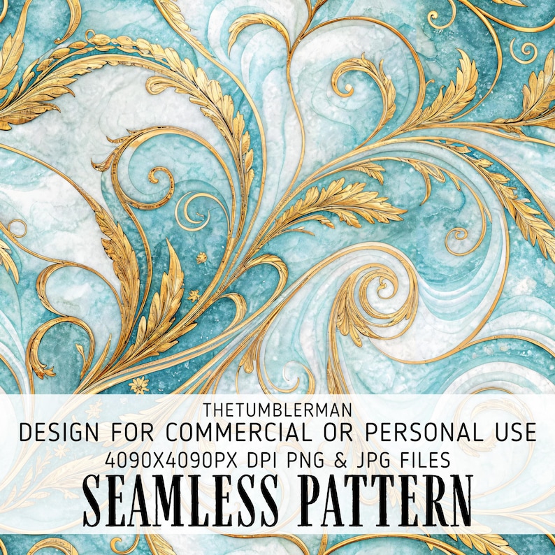 Teal Gold Seamless Pattern, Digital Paper, Printable Fabric, Tileable ...