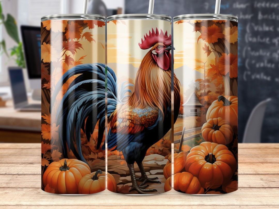 Fall Rooster Barnyard Autumn Leaves Pumpkin 20 Oz Skinny - Etsy