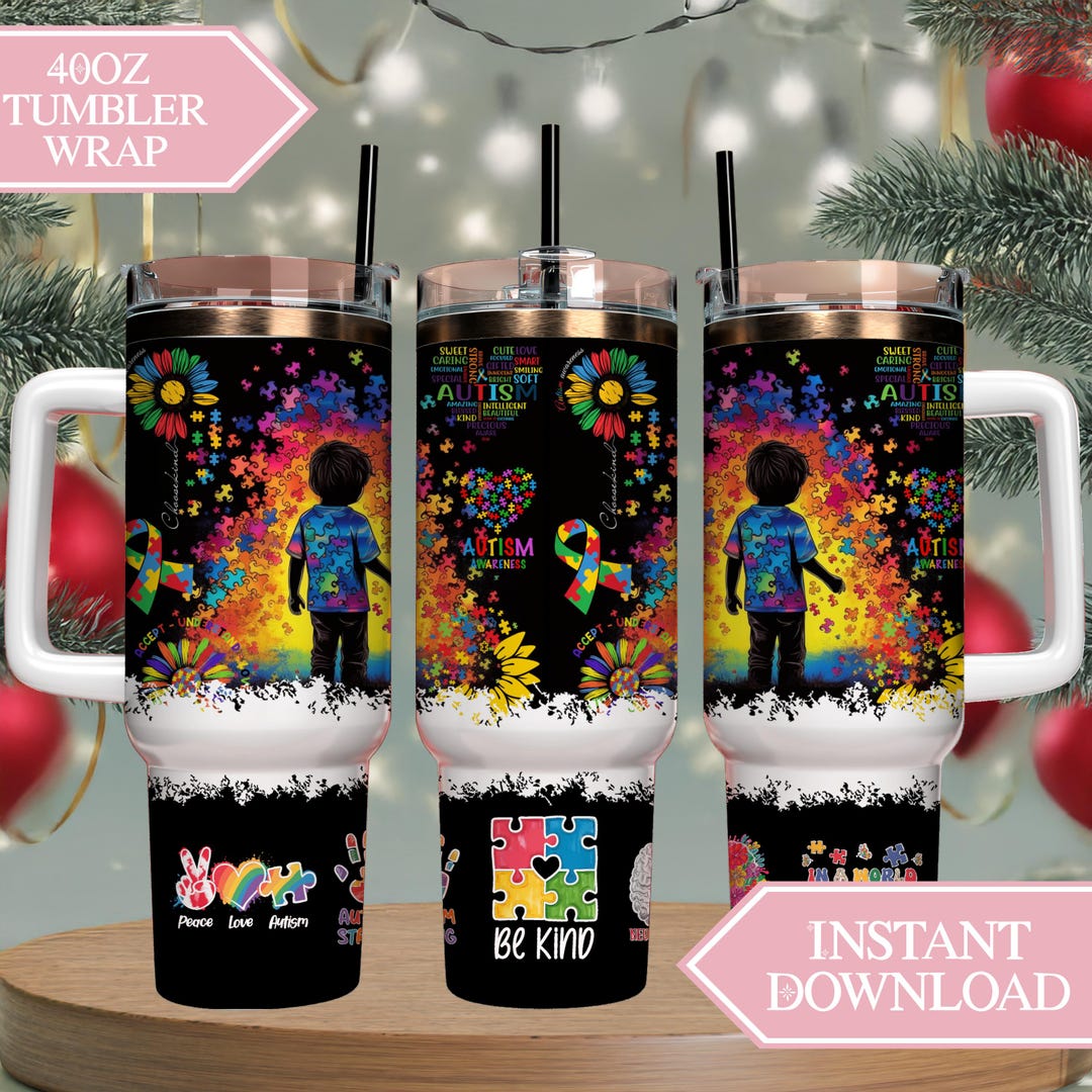 Autism Awareness Tumbler Wrap Sublimation Design: Straight & Distressed ...