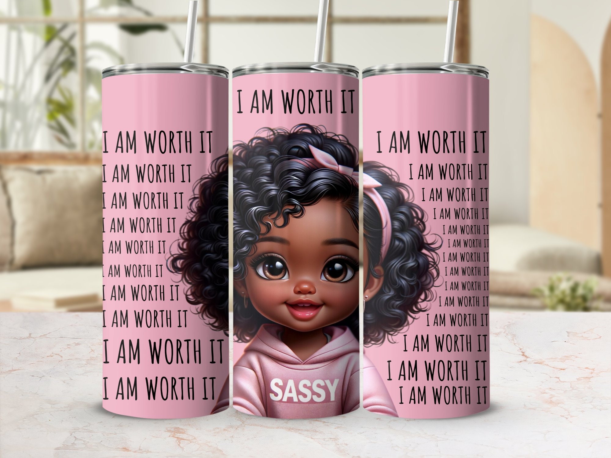 I Am Worth It Positive Affirmations 20 Oz Skinny Tumbler Sublimation ...