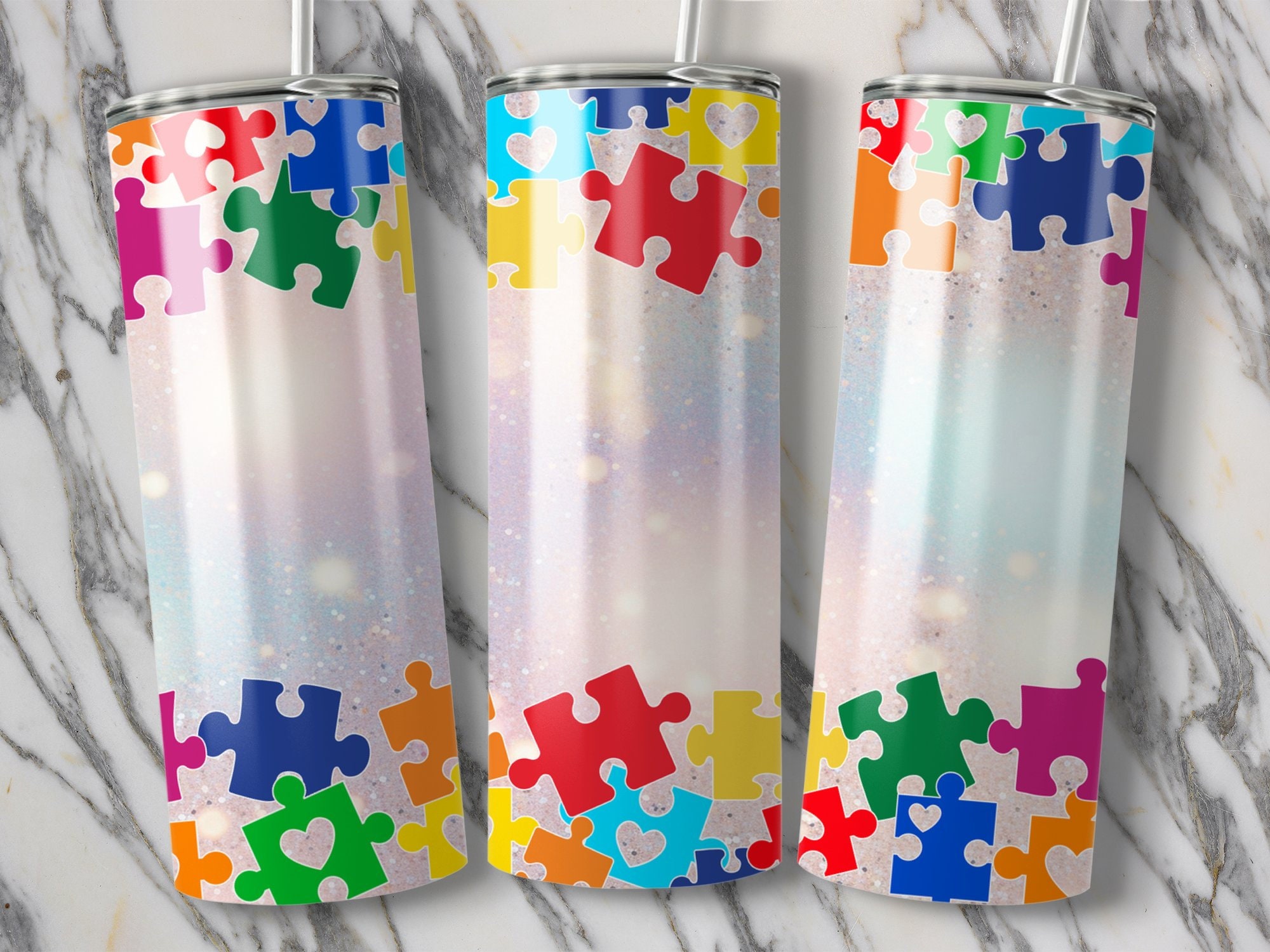 Custom Autism Awareness Puzzle Pieces 20 Oz Skinny Tumbler Wrap ...