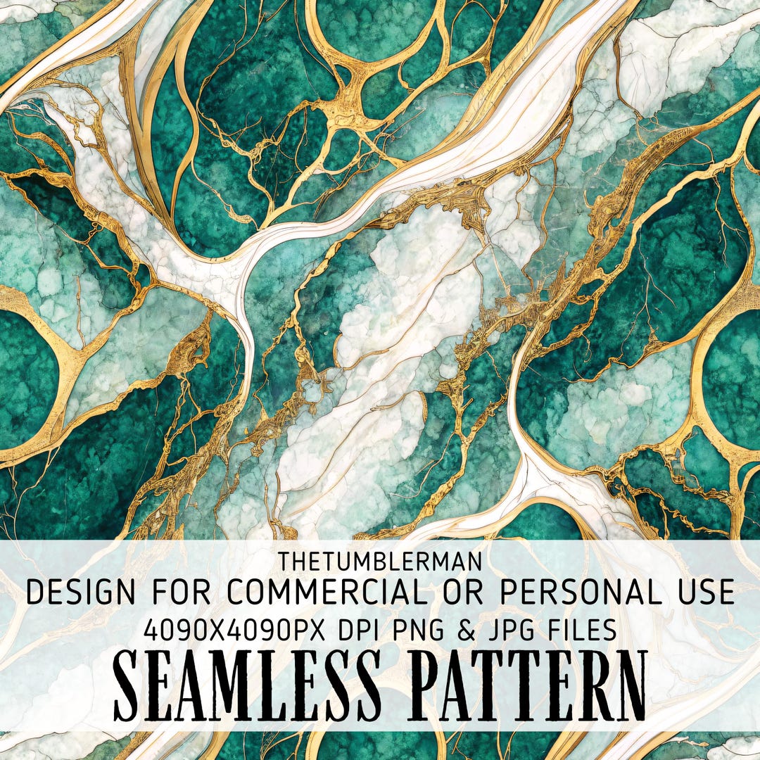 Emerald Green Marble Digital Paper, Gold Veins Seamless Pattern, Teal ...