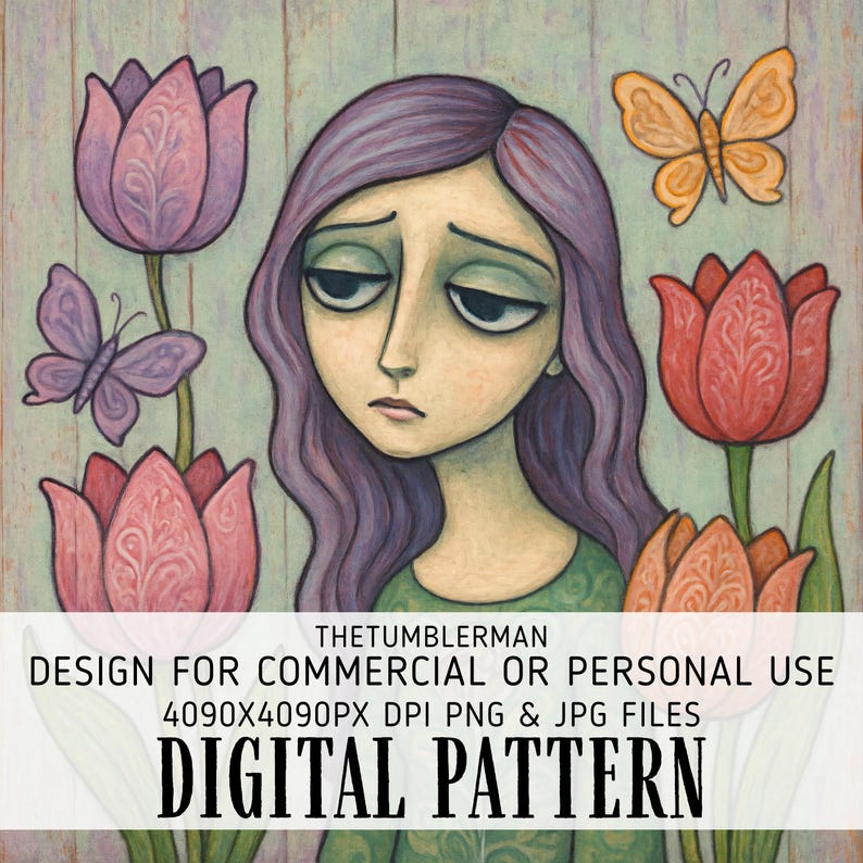 Sad Girl Tumbler Design, Tulip Flowers Digital Download, 20 Oz Skinny ...