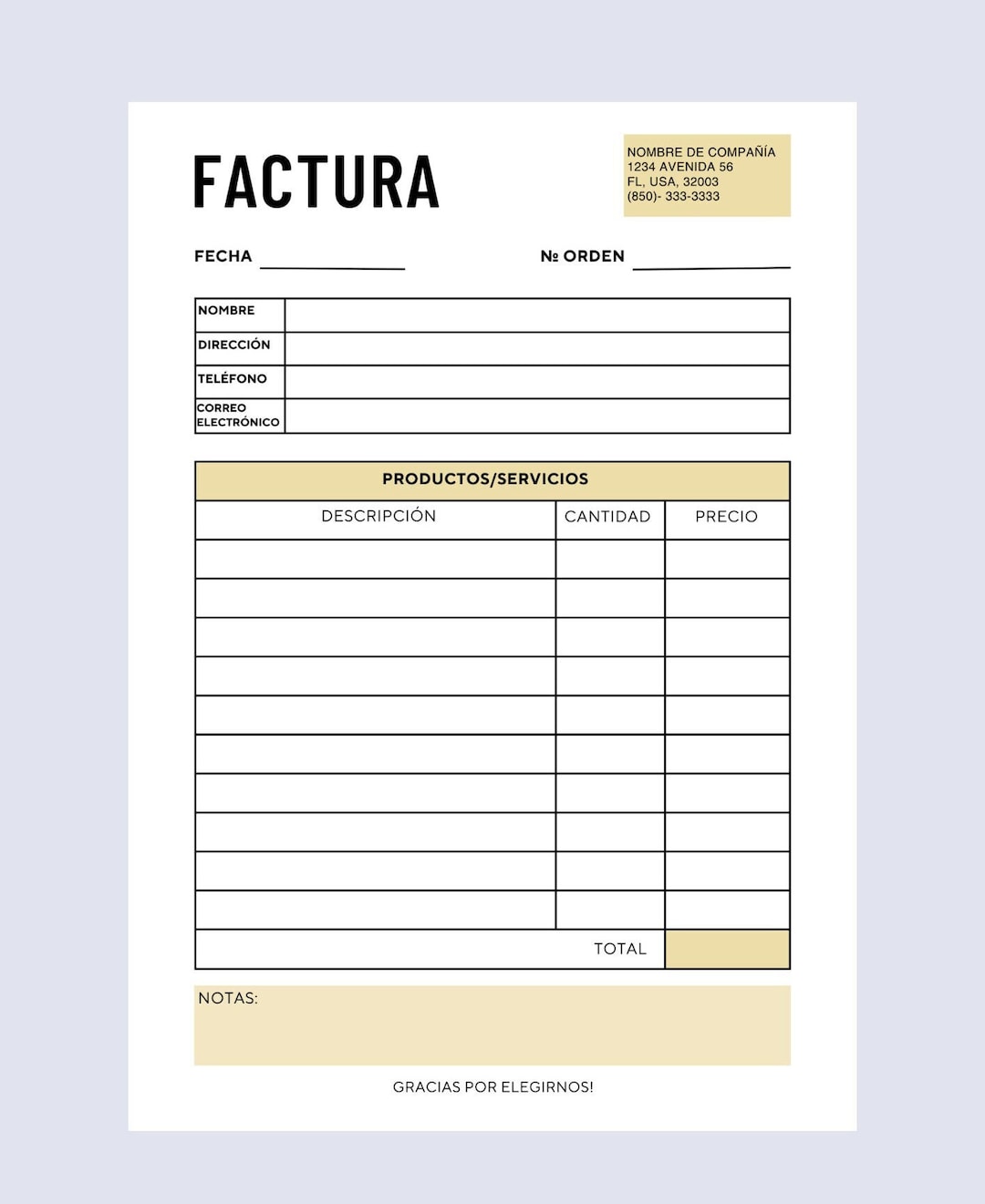 Factura Modificable Para Negocio En Español Para Imprimir O Uso Digital - Etsy
