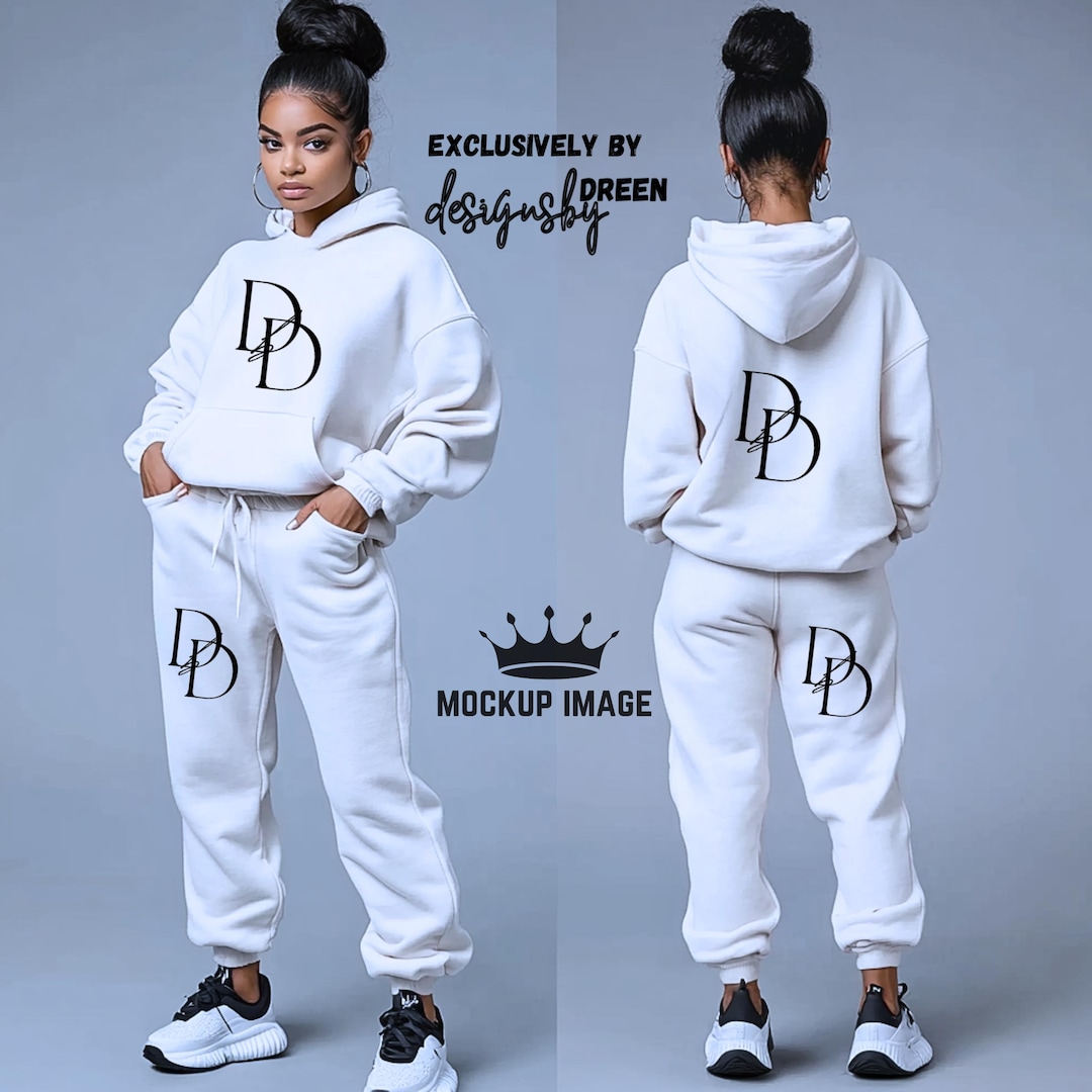 Mockup Black Woman Model, White Front/back Sweatsuit Mockup, White ...