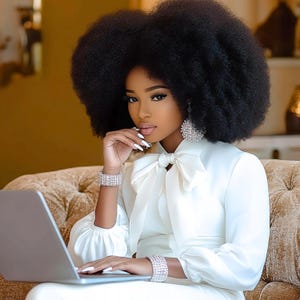 Stock Photo, Natural Hair, Classy Boss Woman Model, Home Office ...