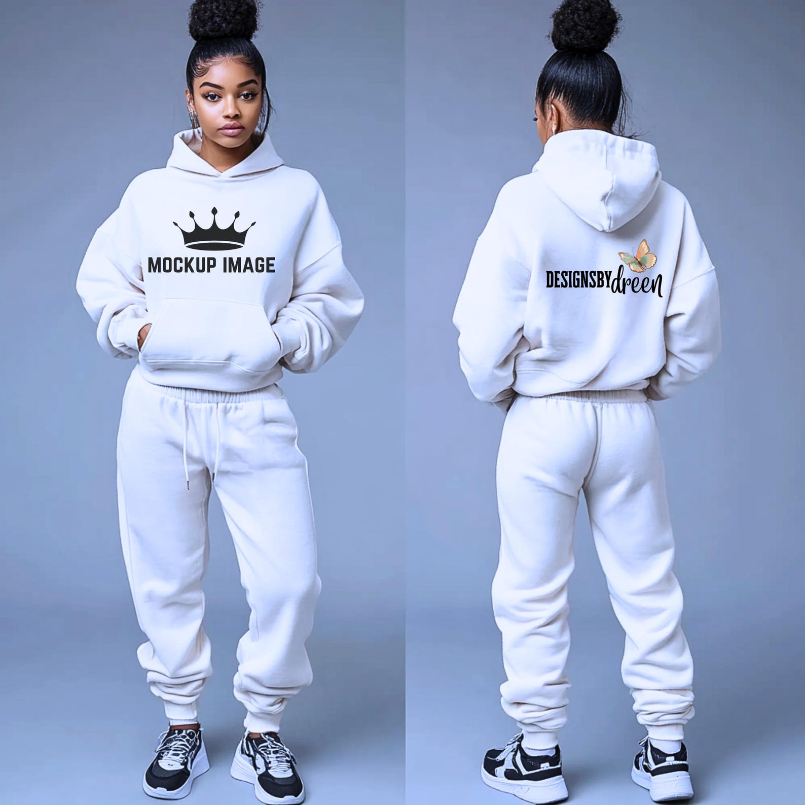 White Sweatsuit Mockup: Hoodie Sweatpants, Urban Streetwear (digital ...