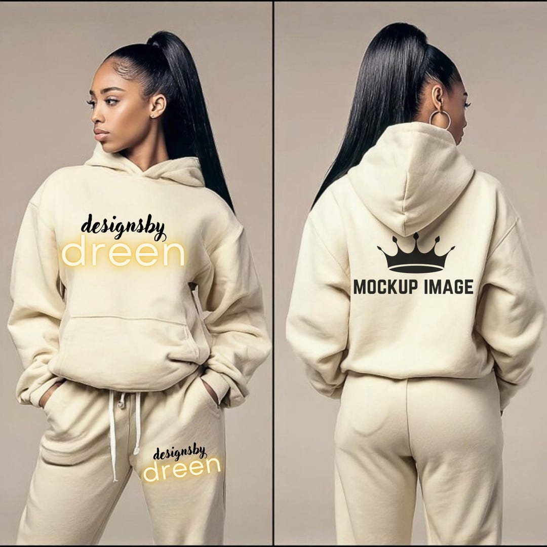 Sand Sweatsuit Mockup: Branding /logo Urban Hoodie & Sweatpants ...