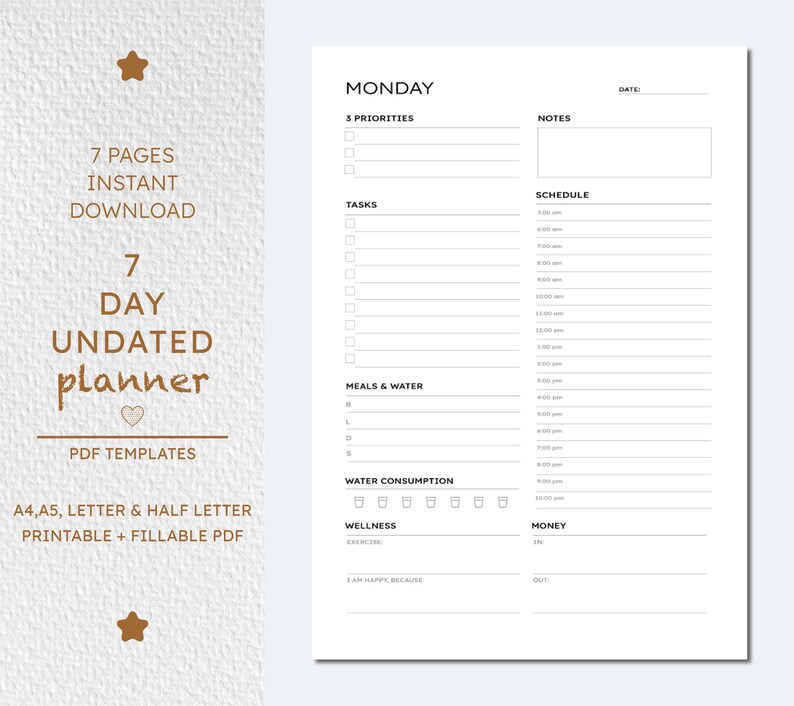 Weekly Planner, 7 Day Planner Printable, Daily to Do List for Work ...