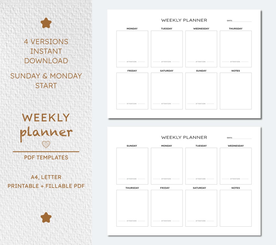 Weekly Planner Printable Landscape Weekly Organizer - Etsy