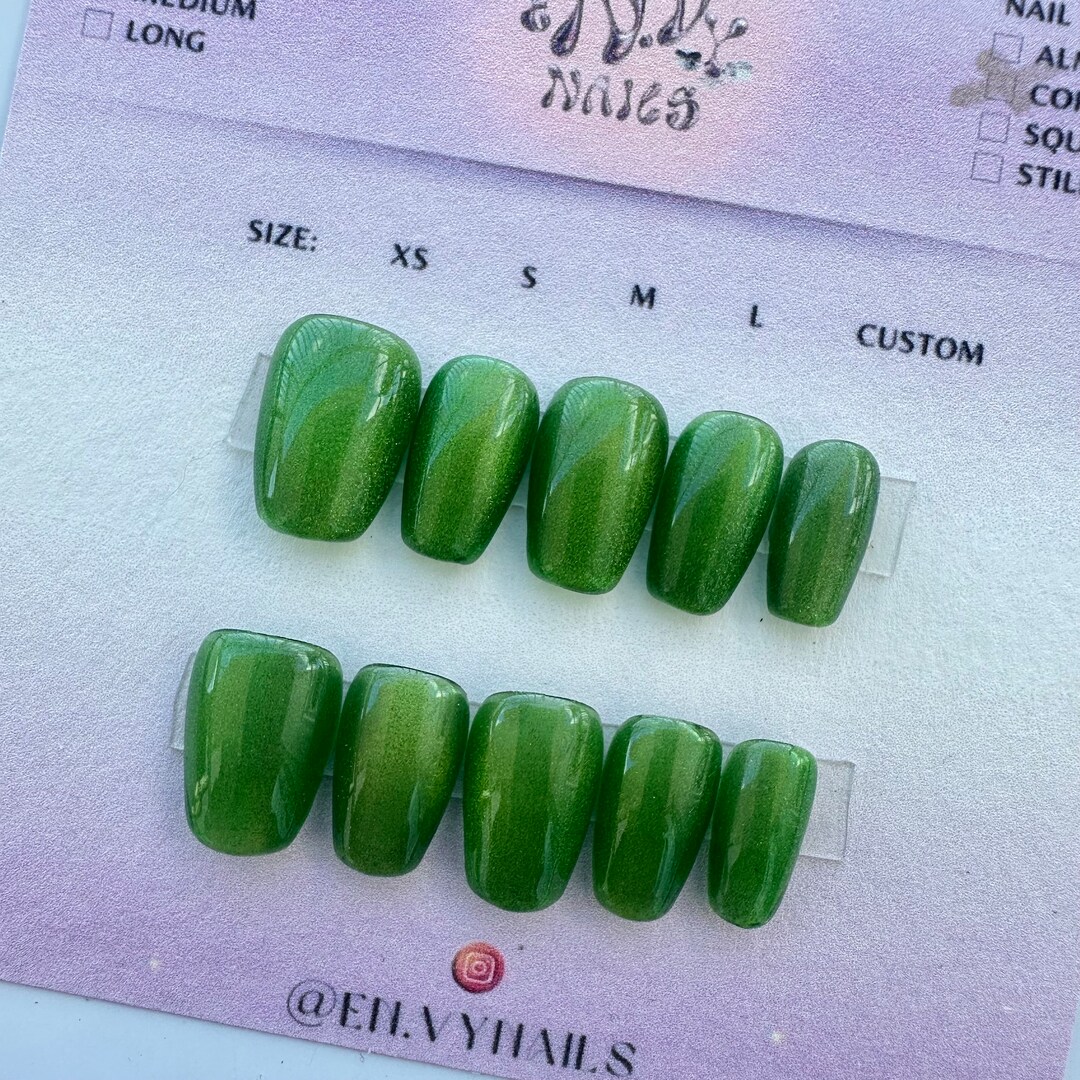Green Cat Eye Nails | Hulk Nails | False Nails | Glue on Nails | Custom ...