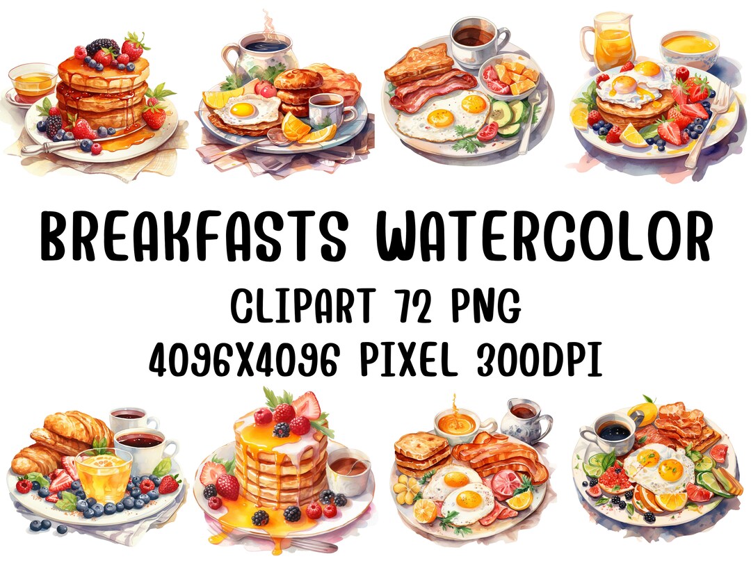 Cut Breakfasts Watercolor Clipart, Food Clipart, Watercolor Clipart ...
