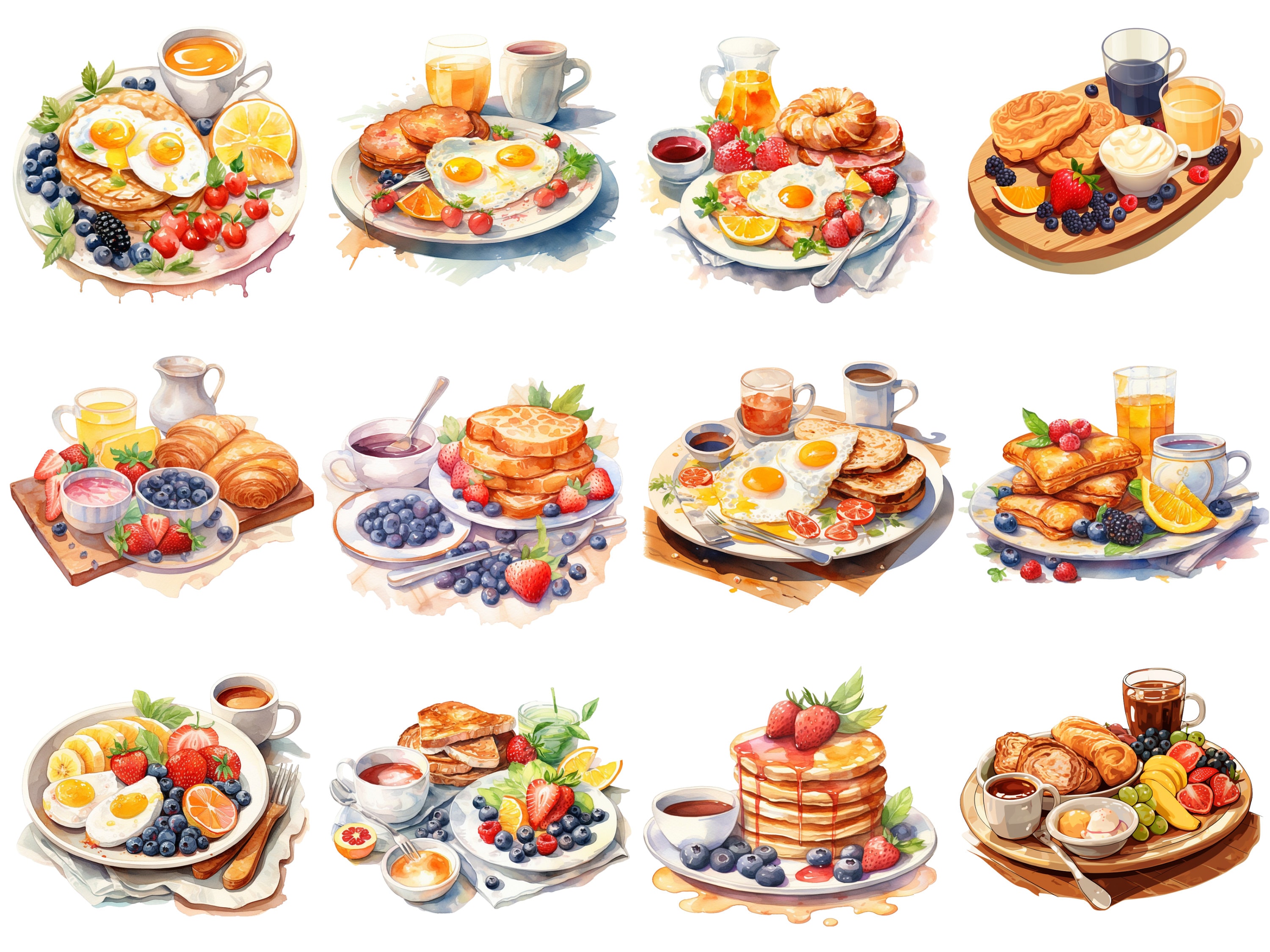 Cut Breakfasts Watercolor Clipart, Food Clipart, Watercolor Clipart ...