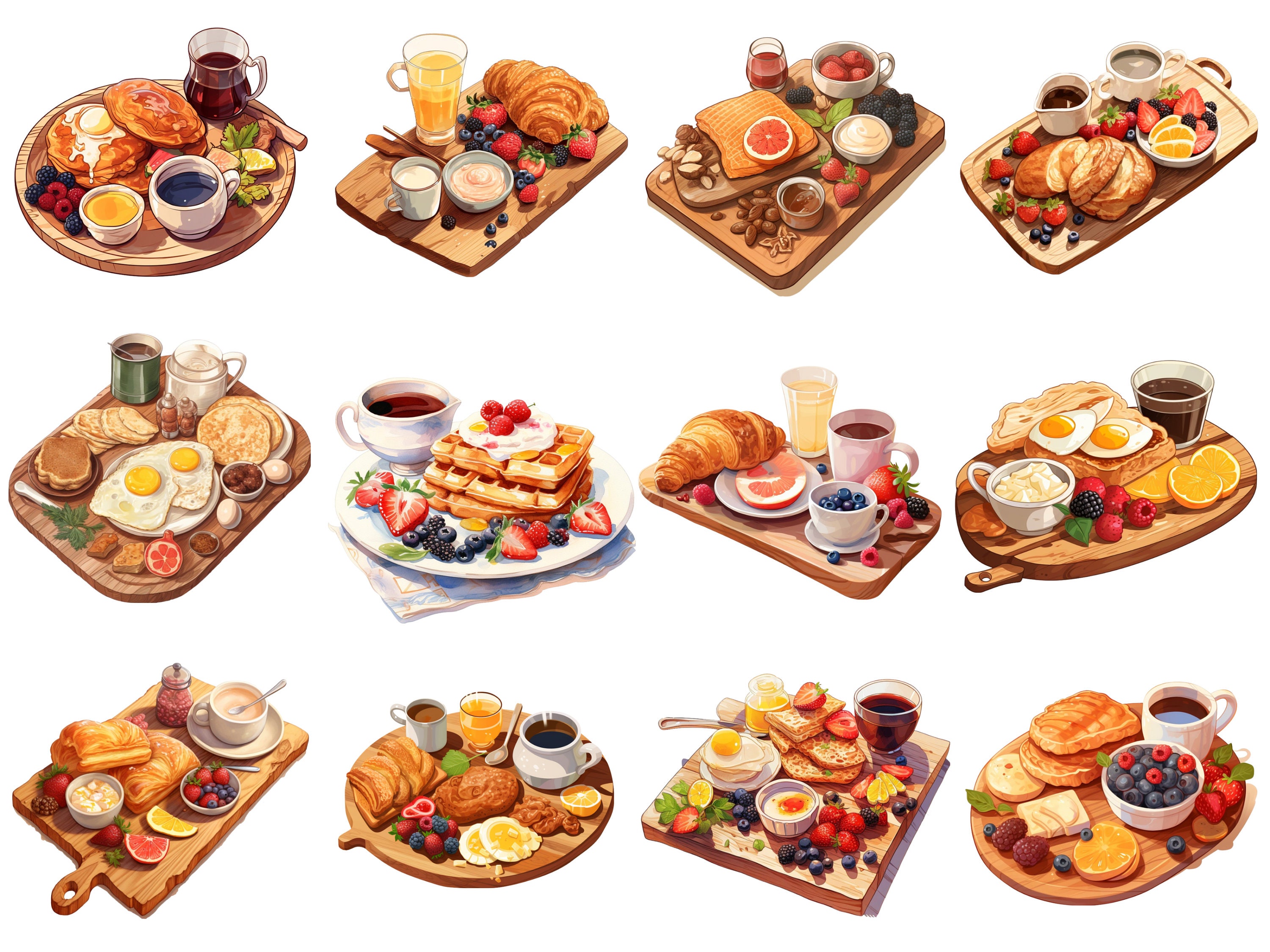 Cut Breakfasts Watercolor Clipart, Food Clipart, Watercolor Clipart ...