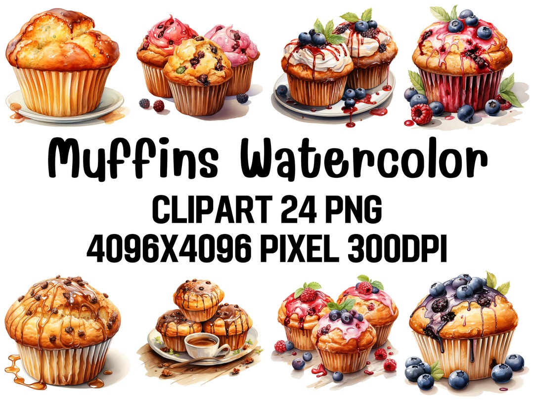 Muffin Watercolor Clipart, Watercolor Clipart, Food Clipart, Bakery ...