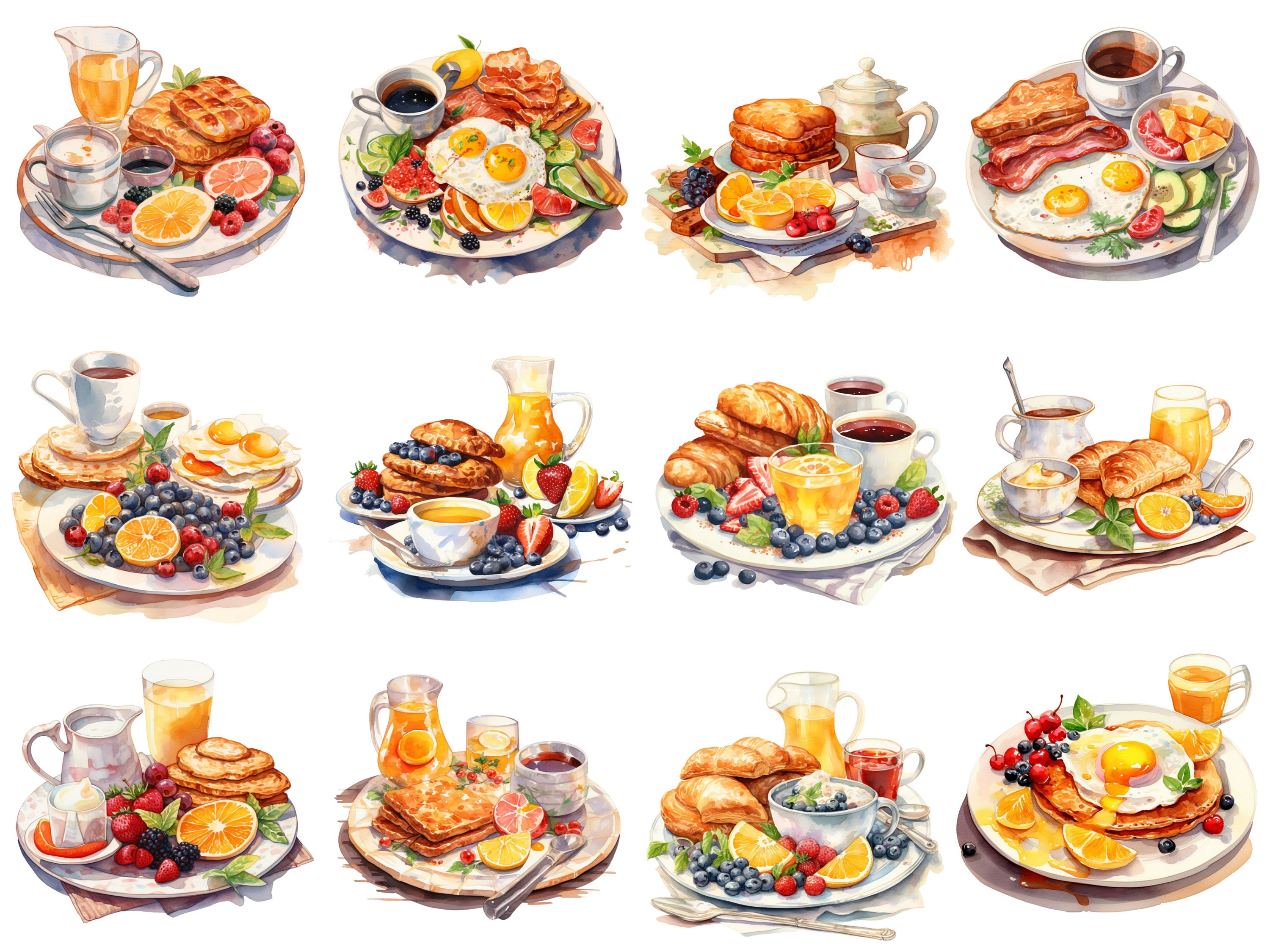 Cut Breakfasts Watercolor Clipart, Food Clipart, Watercolor Clipart ...
