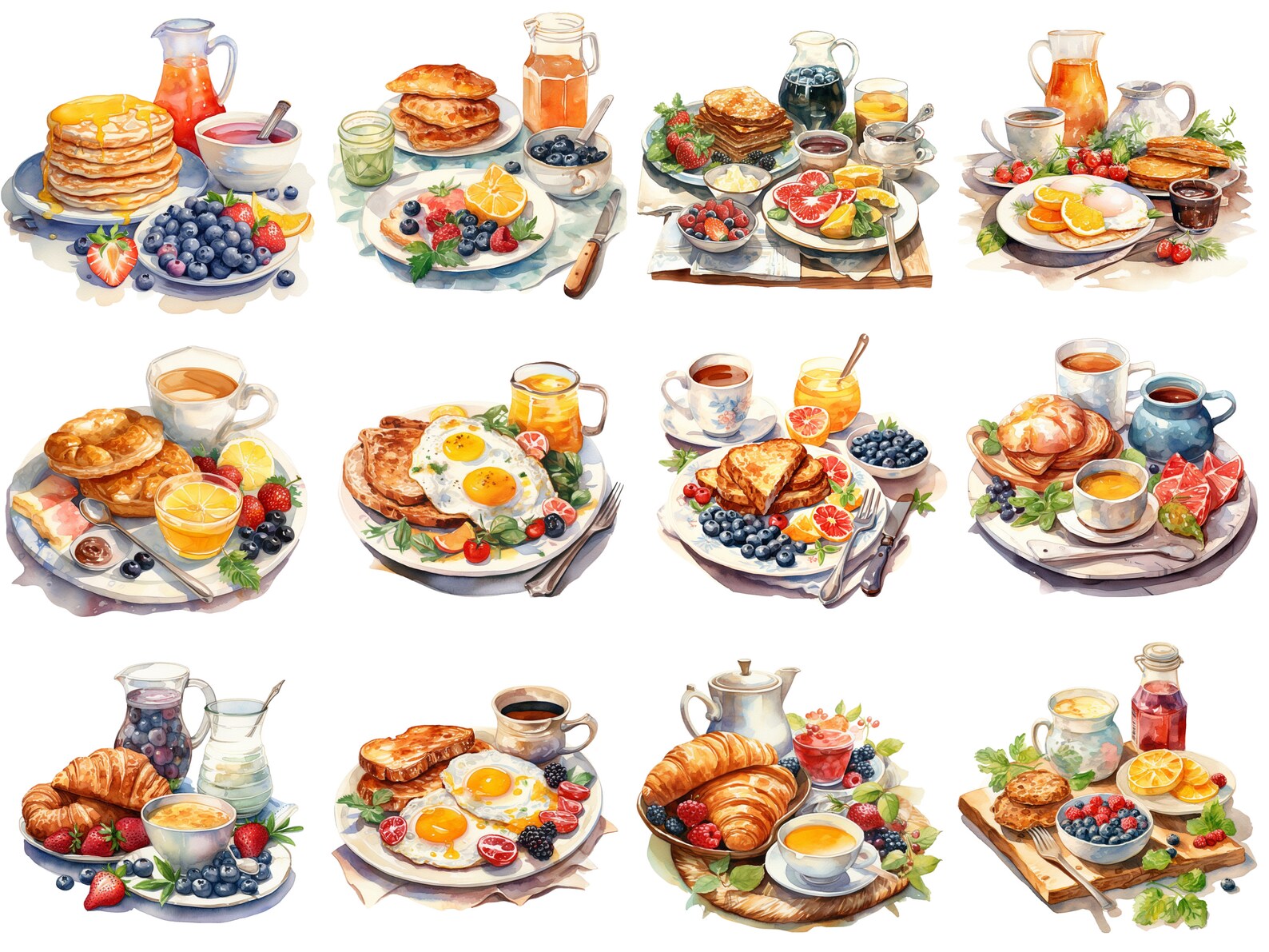 Cut Breakfasts Watercolor Clipart, Food Clipart, Watercolor Clipart ...