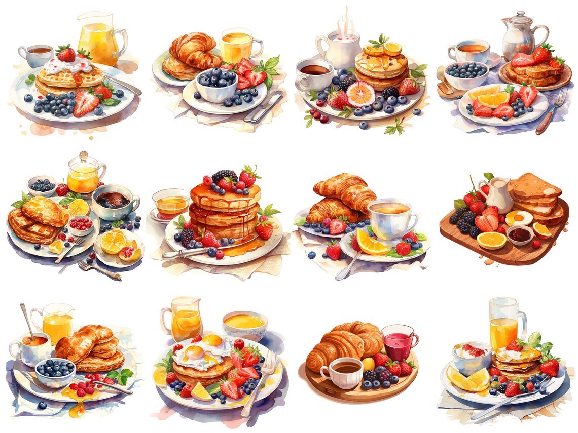 Cut Breakfasts Watercolor Clipart, Food Clipart, Watercolor Clipart ...
