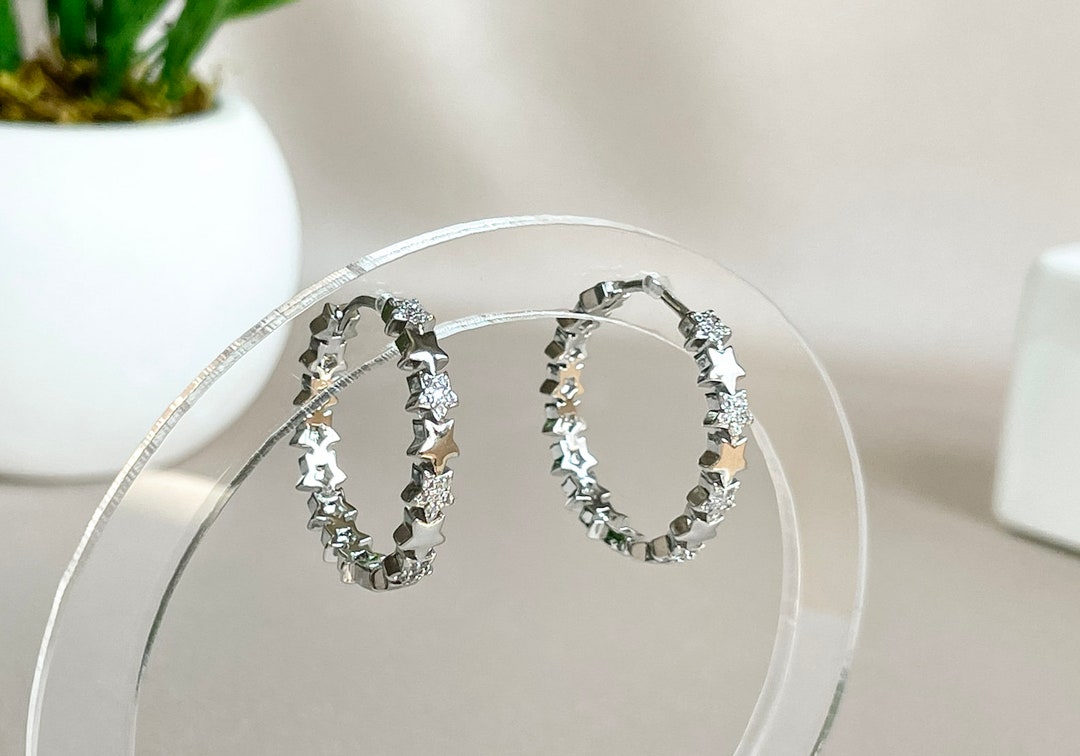 Dainty Eternity Star Band Hoop Earrings, Elegant Star Hoops, String of ...