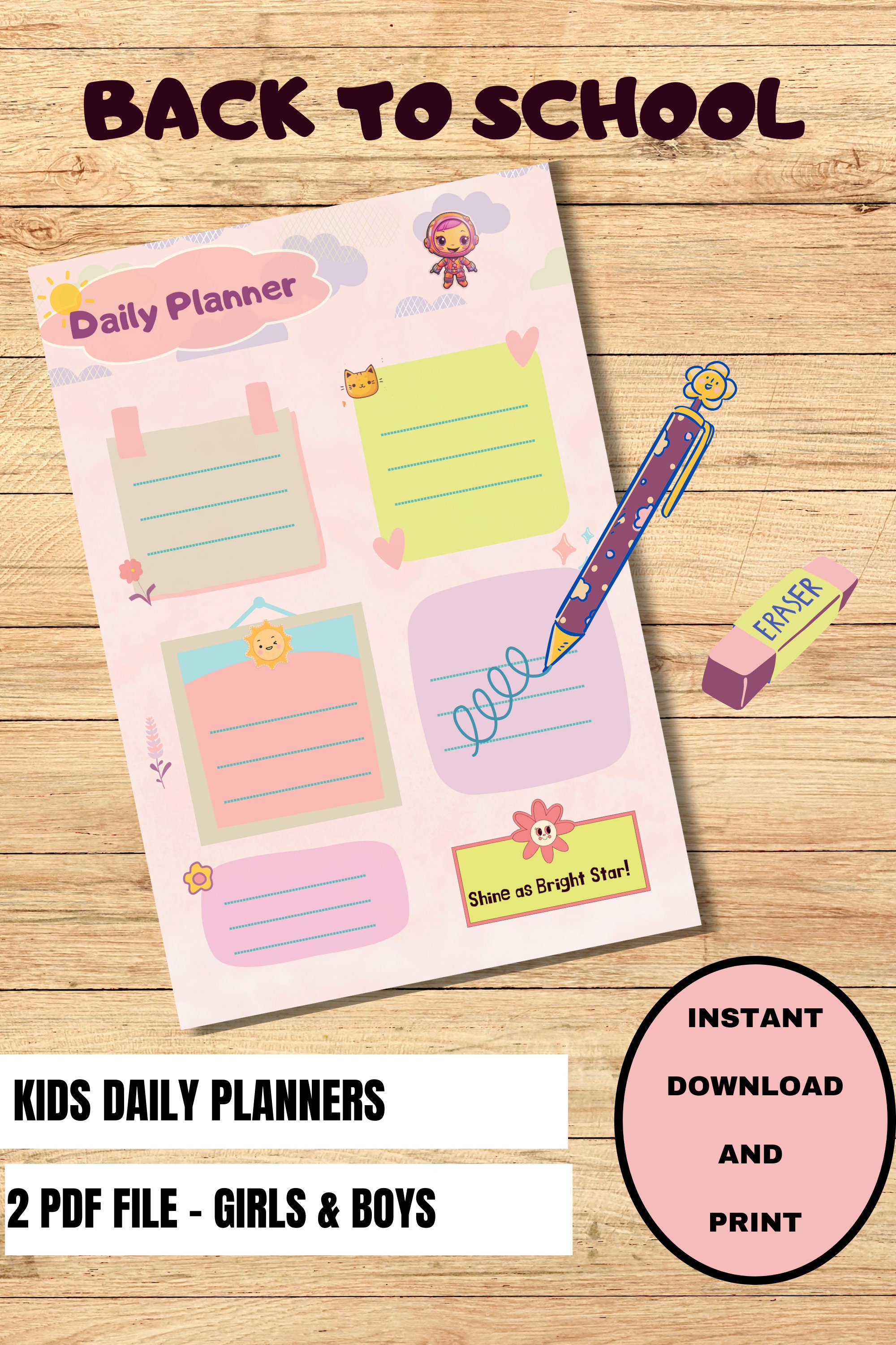 Daily Kids Planner Printable Back to School Paper Kids - Etsy