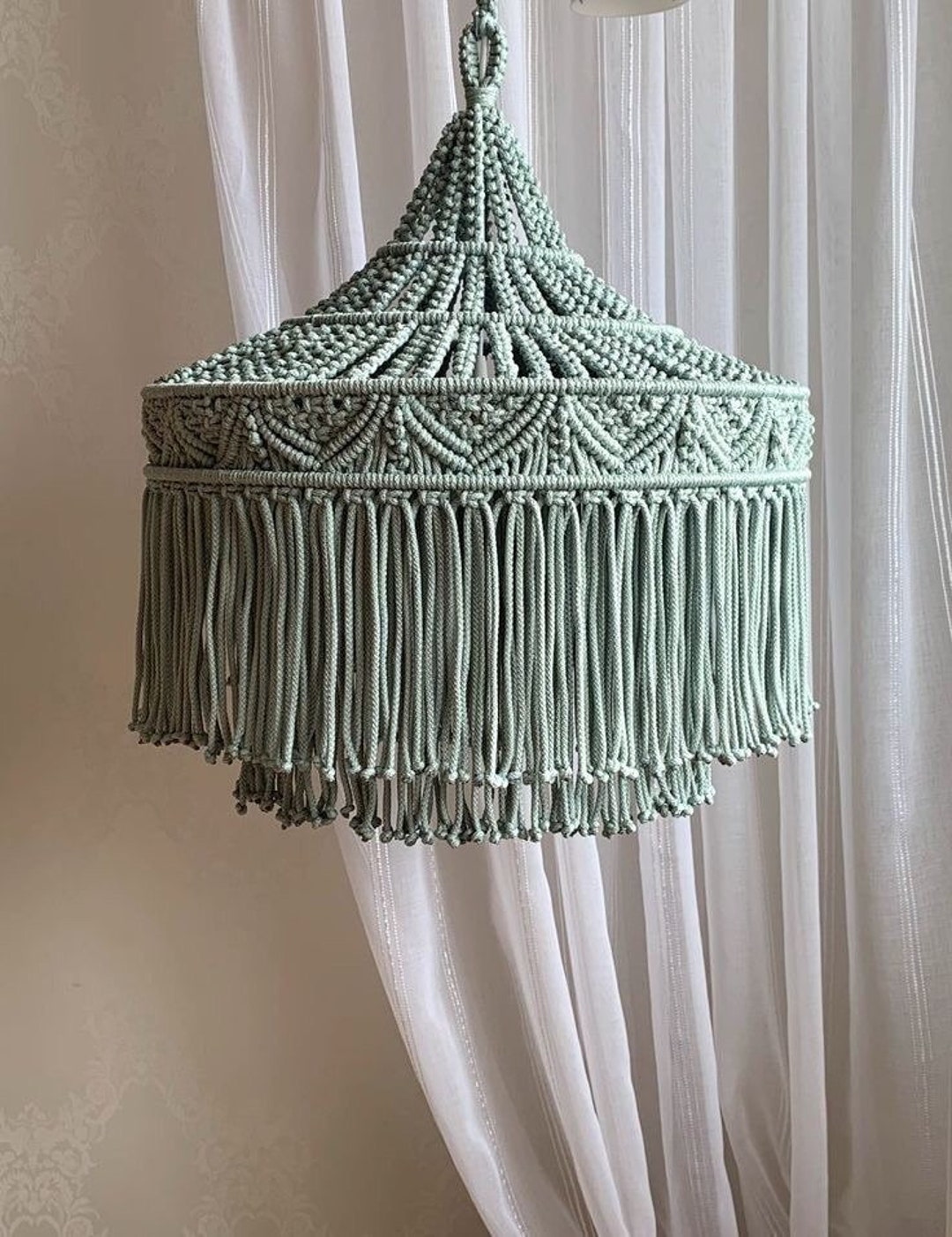 Macrame Lampshade, Macrame Chandelier Lighting, Handmade Light, Pendant ...