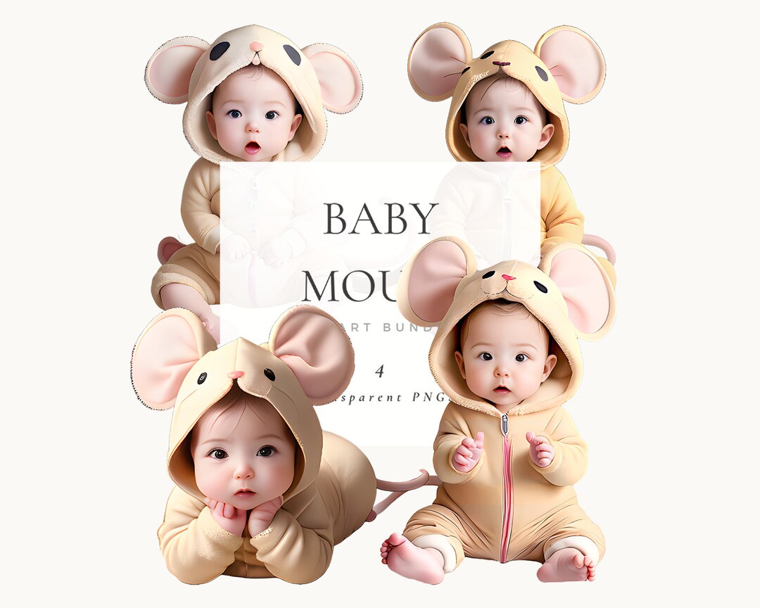 Baby in Mouse Costume PNG Pack, Montessori Nursery Art, Cute Baby Mice ...