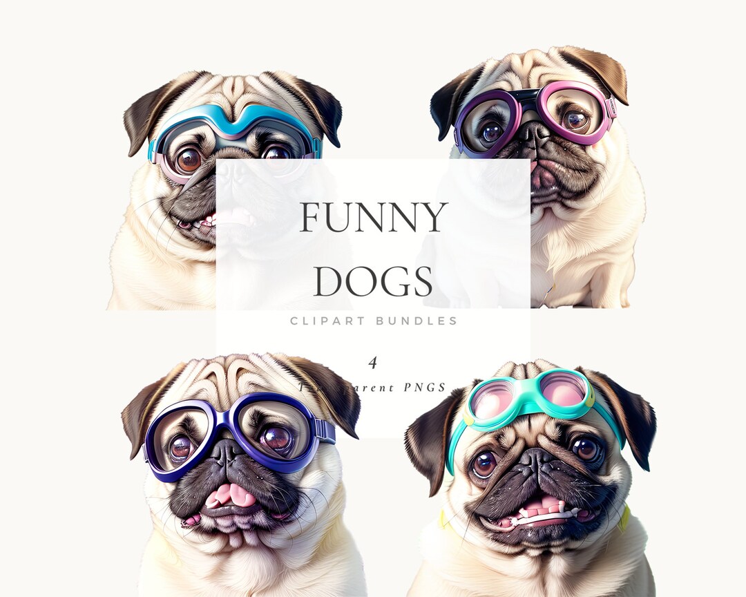 Funny Pug Dog Clipart, Pug Wearing Goggles, Cute Animal Transparent PNG ...