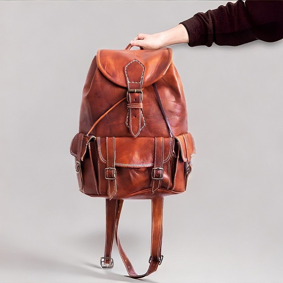 Handmade Luxury Leather Rucksack, Stylish Brown Backpack for Everyday ...