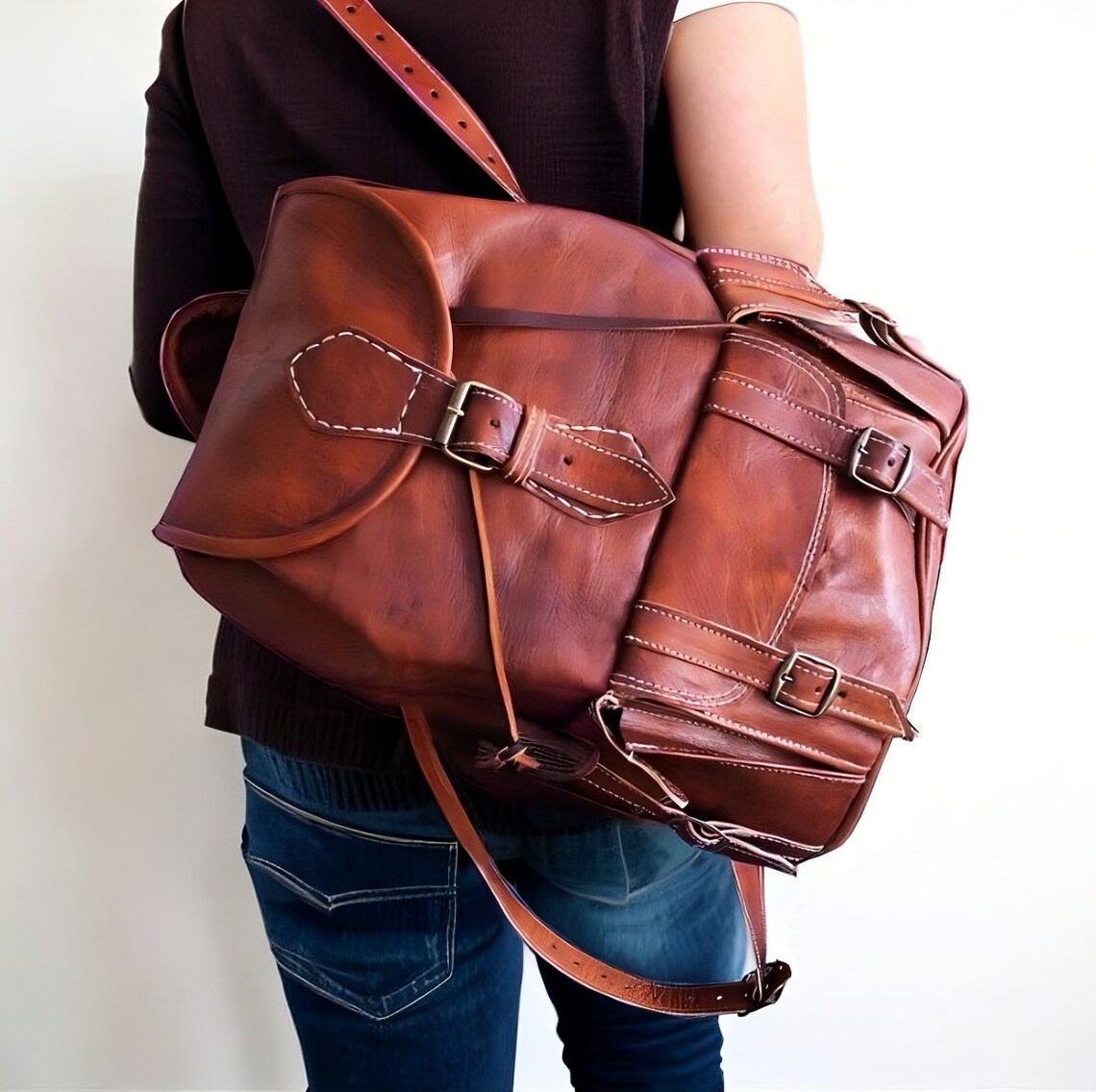 Handmade Luxury Leather Rucksack, Stylish Brown Backpack for Everyday ...