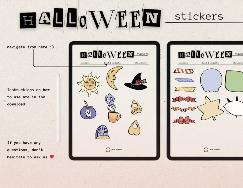 Goodnotes Halloween Stickers, Cute Fall Digital Sticker Sheet, Spooky ...
