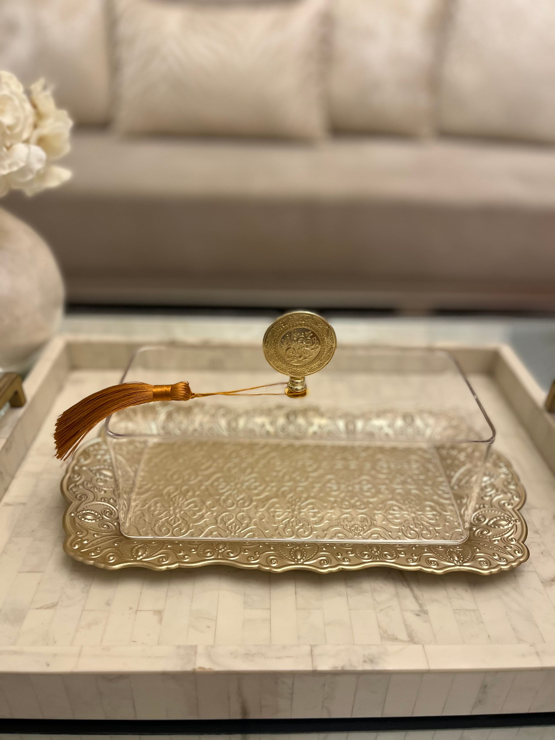 Acrylic Arabic Calligraphy Lid With Golden Tray, Islamic Decor, Islamic ...