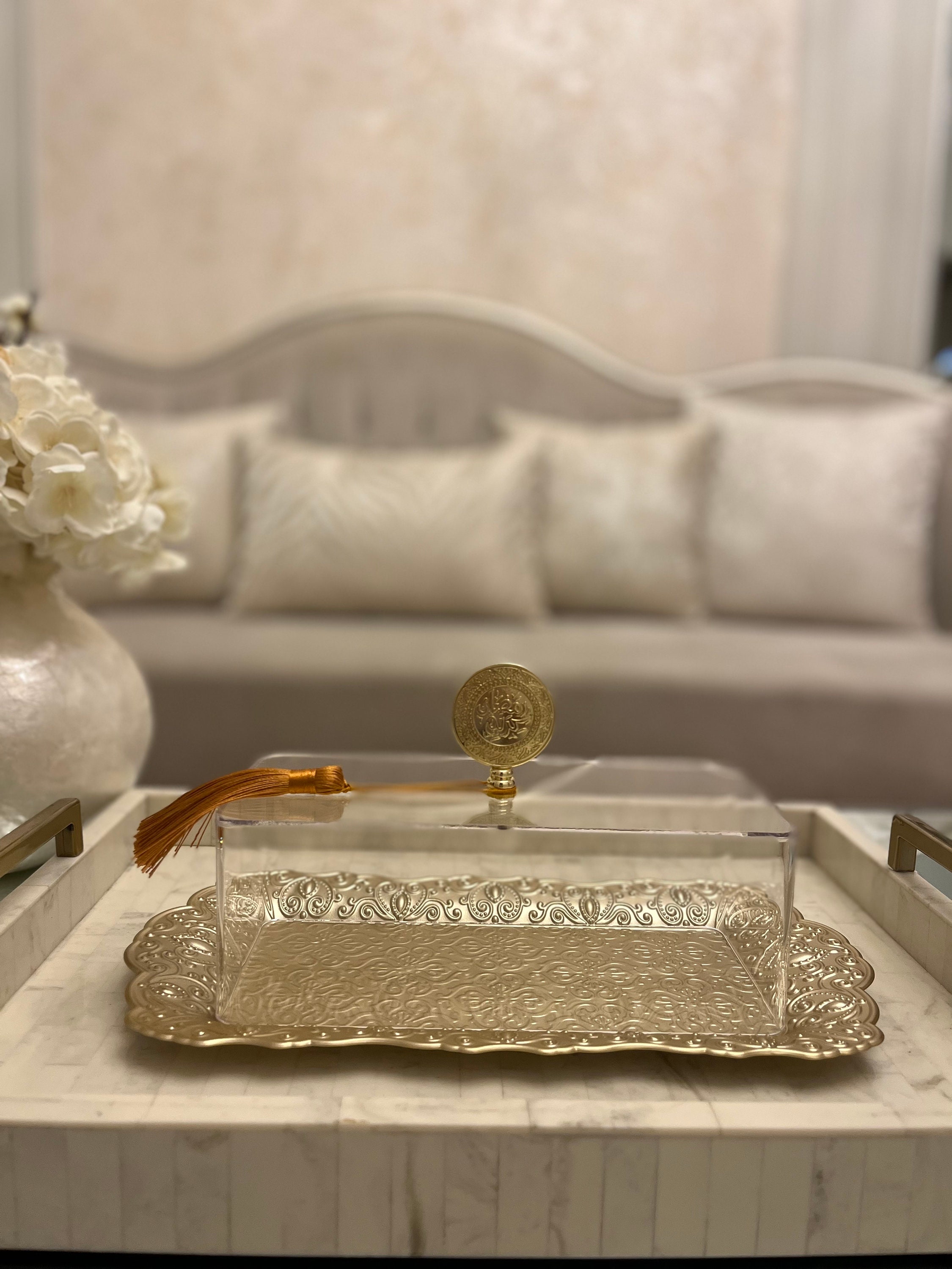 Acrylic Arabic Calligraphy Lid With Golden Tray, Islamic Decor, Islamic ...