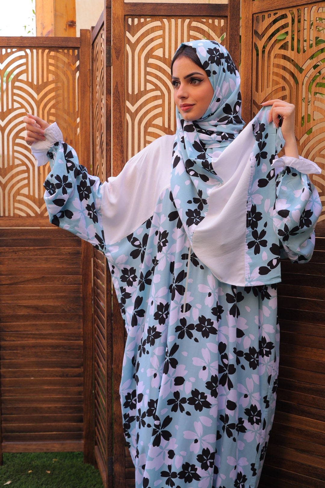 Floral Prayer Dress, Prayer Dress With Attached Hijab, Muslim Dress ...