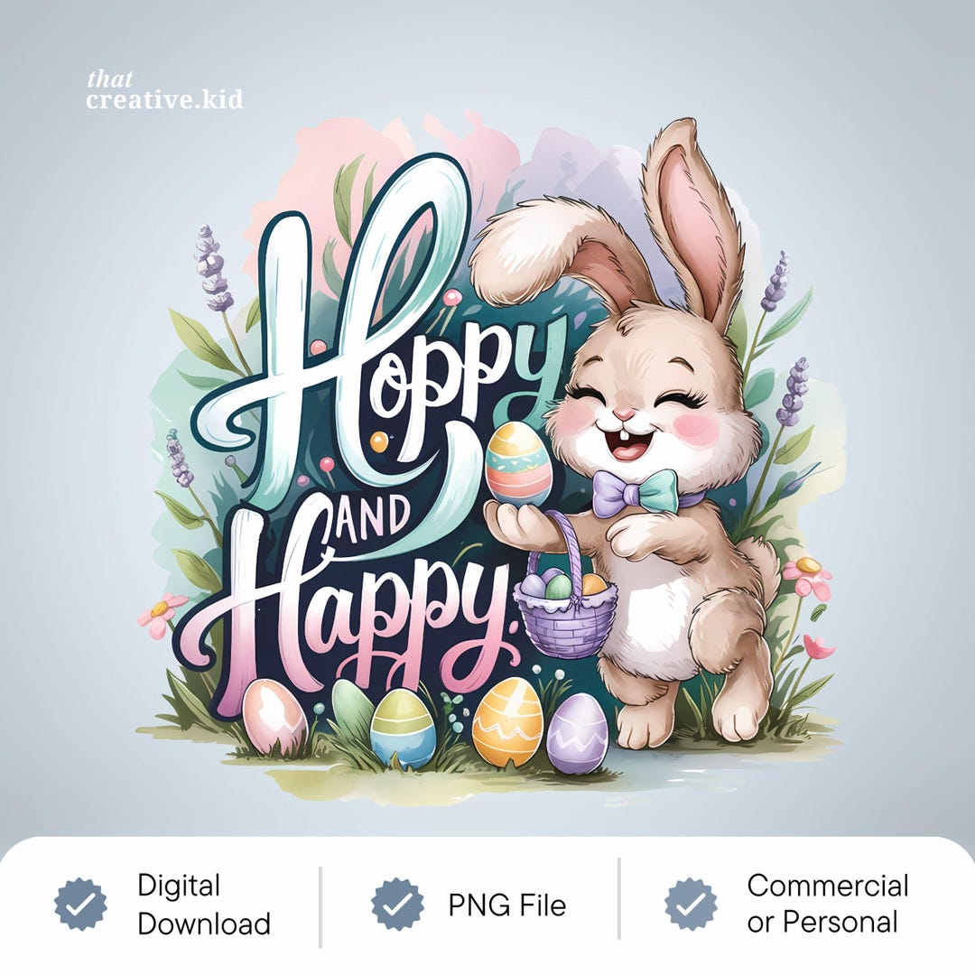 Hoppy and Happy Easter Bunny Png Clipart – Kawaii Rabbit Floral Png ...