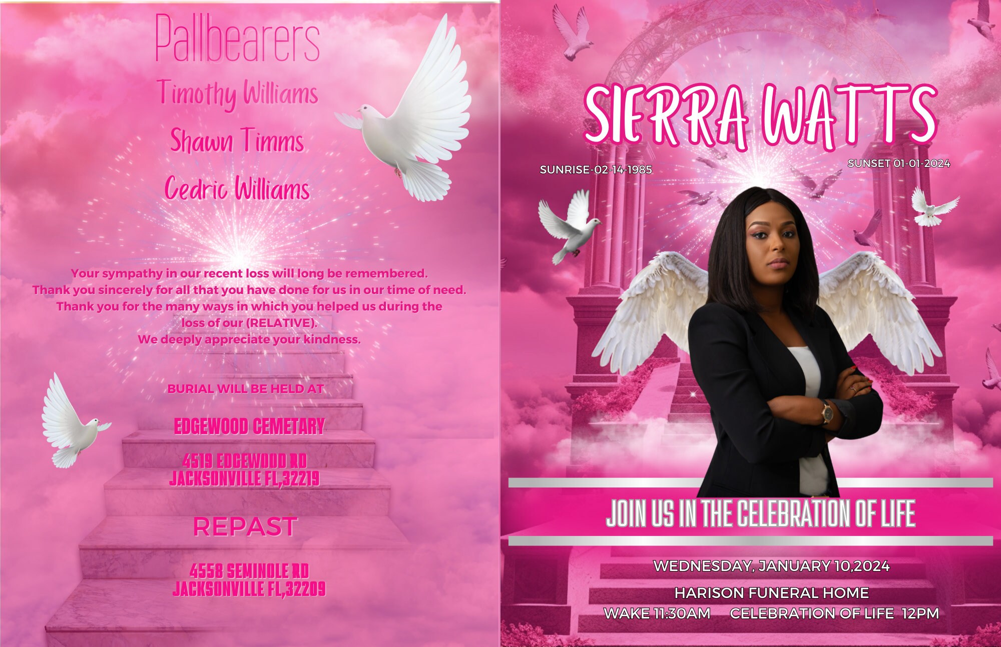 Multi Page Female Pink Obituary Template Editable Instant Download ...