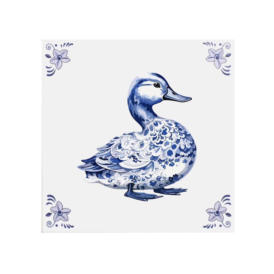 Delft Blue Ceramic Tile: Duck - Handmade Ceramic Art, Unique Gift ...