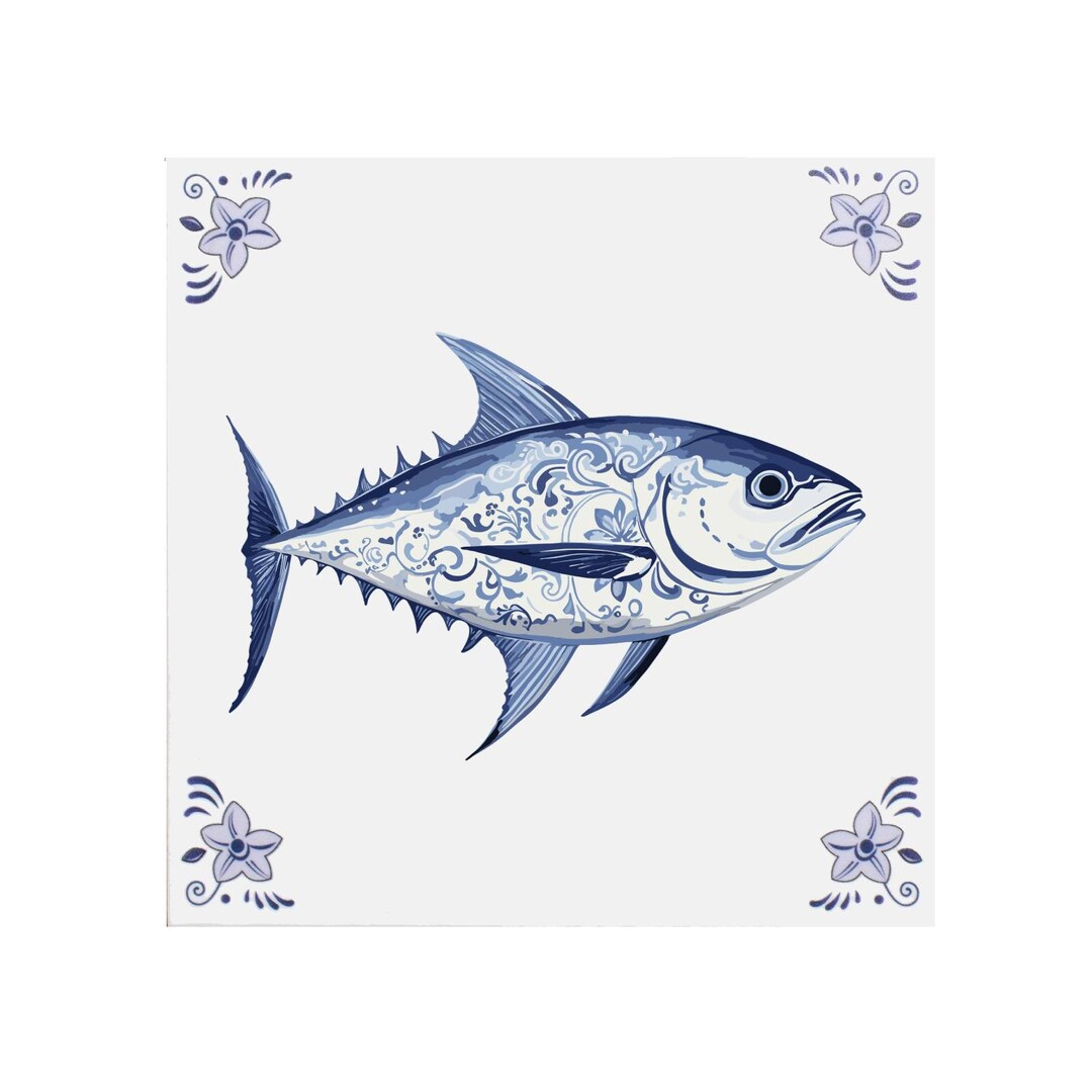 Delft Blue Ceramic Tile: Tuna Fish Handmade Ceramic Art, Unique Gift ...