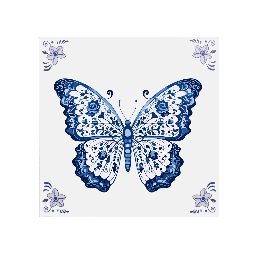 Delft Blue Ceramic Tile: Butterfly - Handmade Ceramic Art, Delft Tile ...
