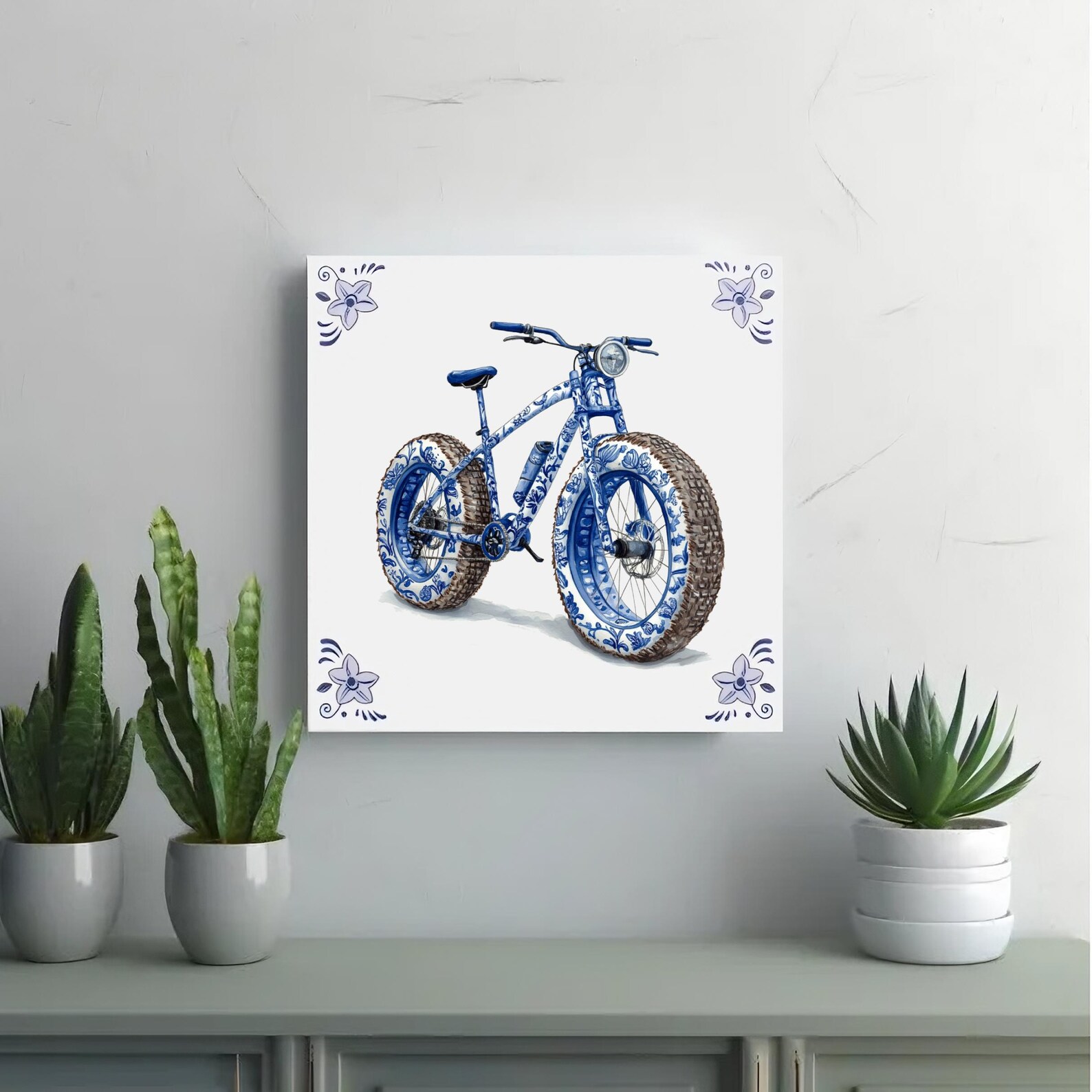 Delft Blue Ceramic Tile: Fatbike - Handmade Ceramic Art, Unique Gift ...