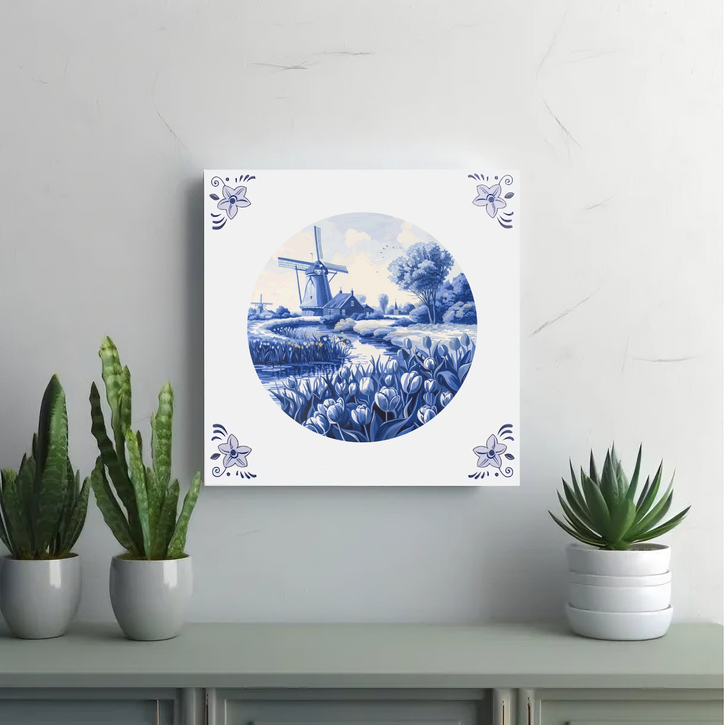Delft Blue Ceramic Tile: Mill Landscape - Handmade Ceramic Art, Delft ...