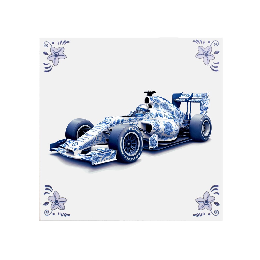 Delft Blue Ceramic Tile: Formula 1 Car - Handmade Ceramic Art, Unique ...
