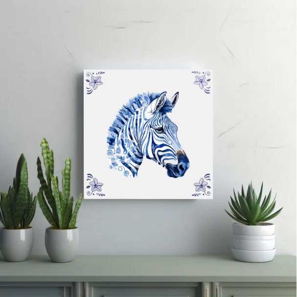 Delft Blue Ceramic Tile: Zebra - Handmade Ceramic Art, Unique Gift ...