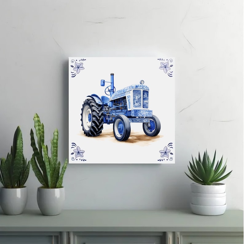 Delft Blue Ceramic Tile: Tractor - Handmade Ceramic Art, Unique Gift ...