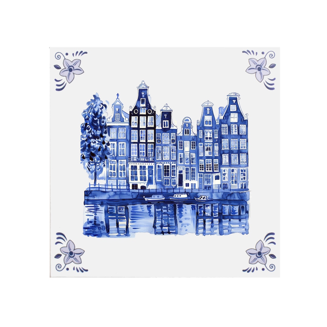 Delft Blue Ceramic Tile: Amsterdam Canal Houses - Ceramic Art, Dutch ...