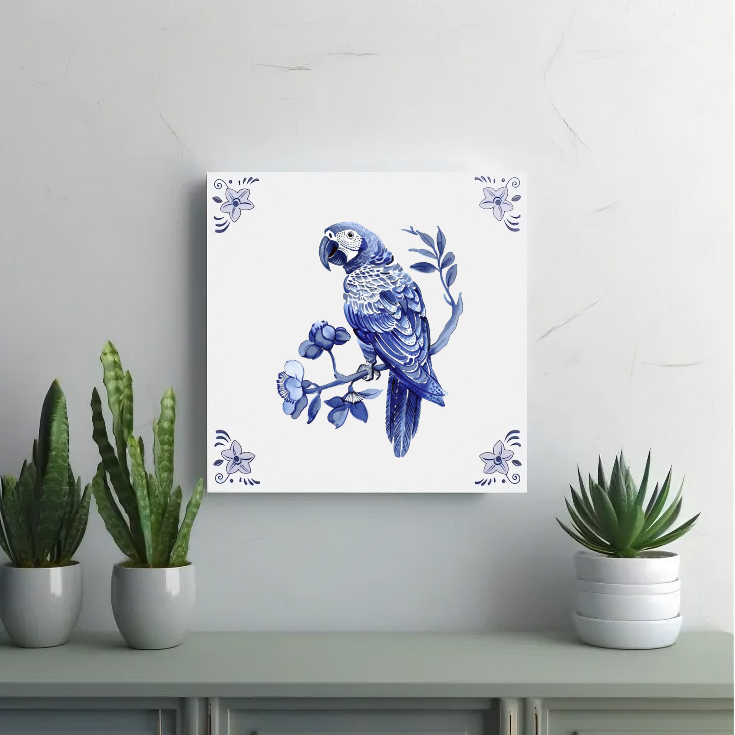 Delft Blue Ceramic Tile: Parrot - Ceramic Art, Delft Tile, Vintage Tile ...