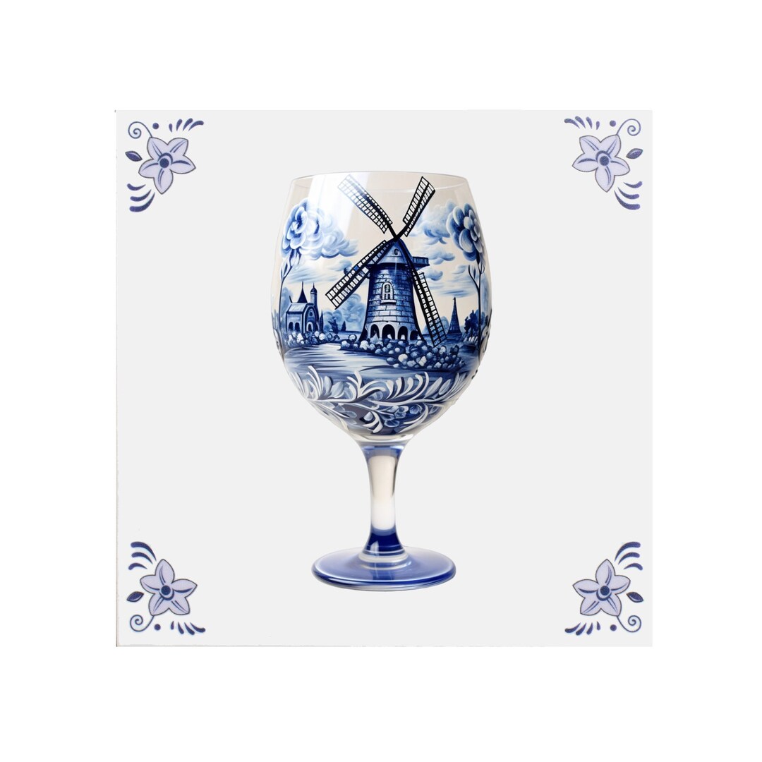 Delft Blue Ceramic Tile: Wine Glass Handmade Ceramic Art, Unique Gift ...