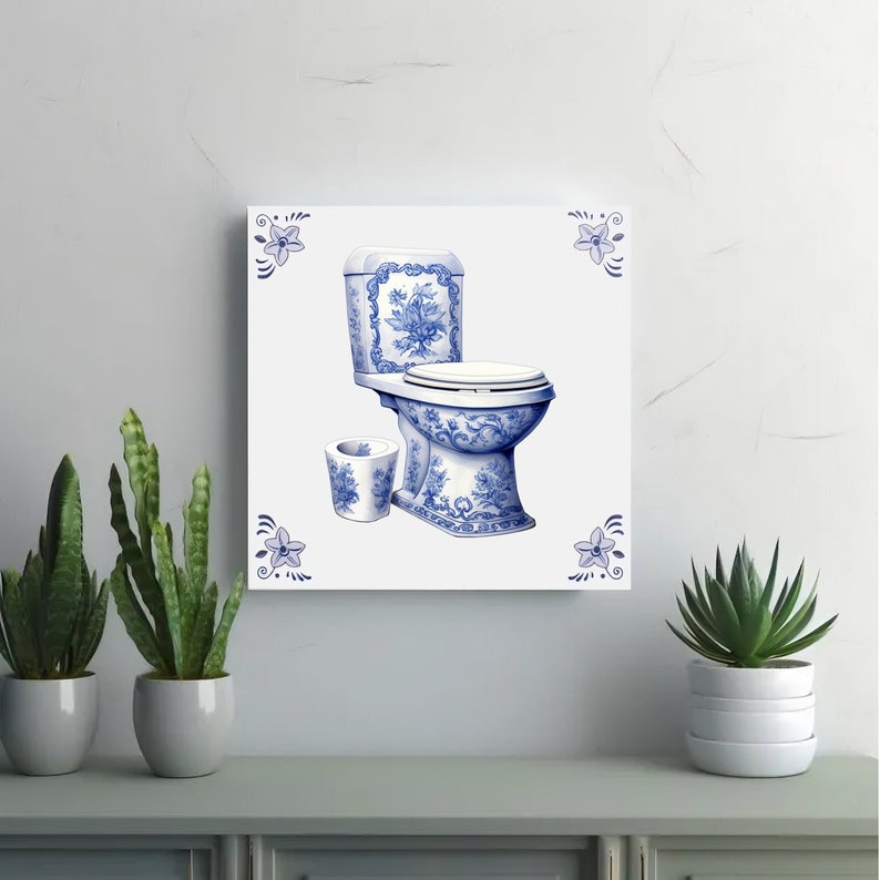 Delft Blue Ceramic Tile: Toilet - Handmade Ceramic Art, Unique Gift ...